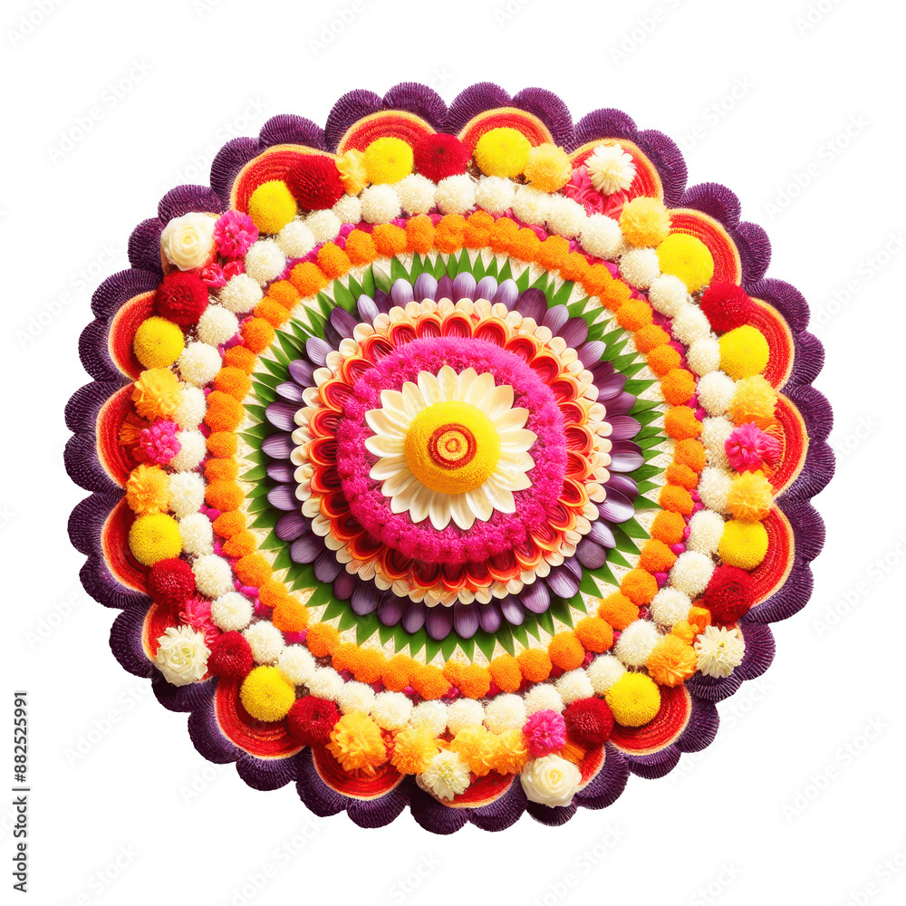 Onam Pookalam, Kerala traditional festival Onam Pookalam design element ...