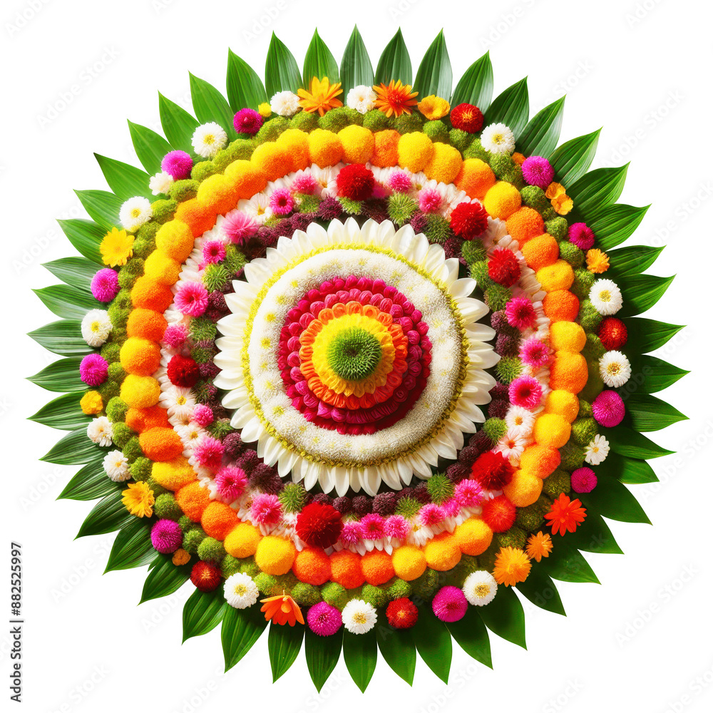 Onam Pookalam, Kerala traditional festival Onam Pookalam design element ...