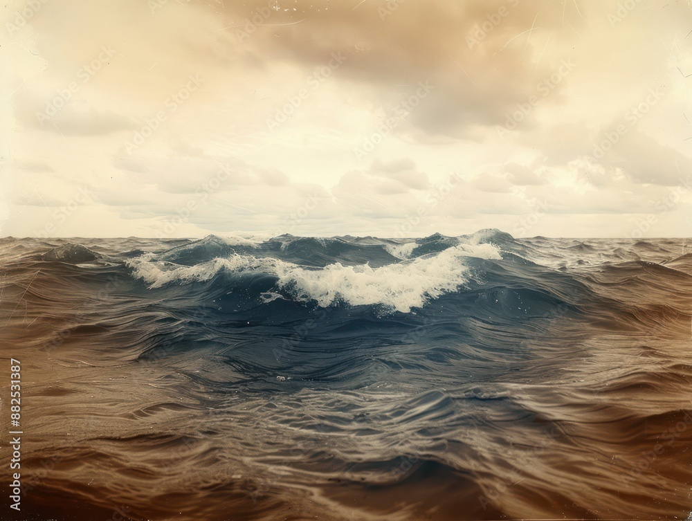 Vintage Seascape Photograph, Dramatic Waves Crashing in the Ocean ...