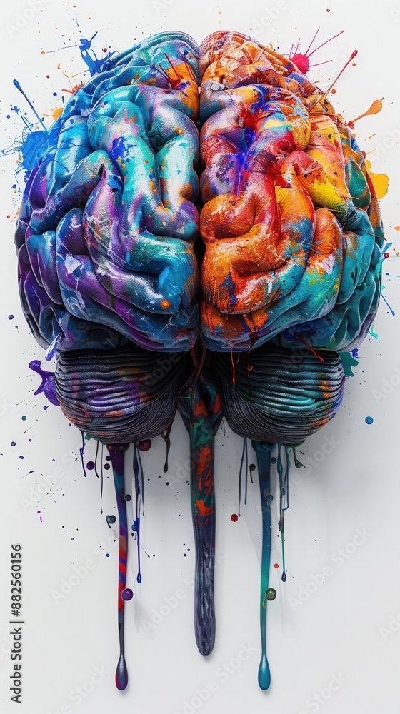 Vibrant and colorful artistic representation of a human brain with ...