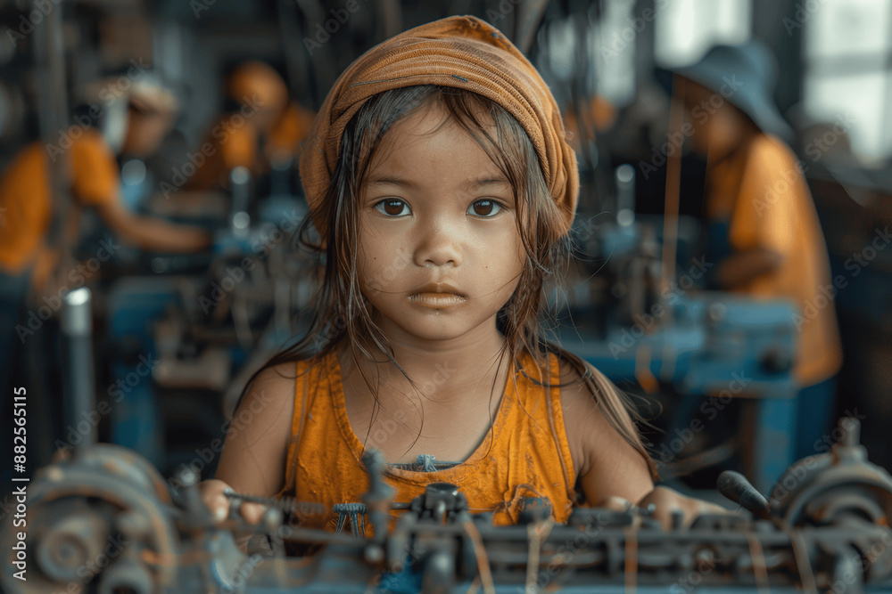Asian Girl in Textile Factory with Blurred Background Highlighting ...