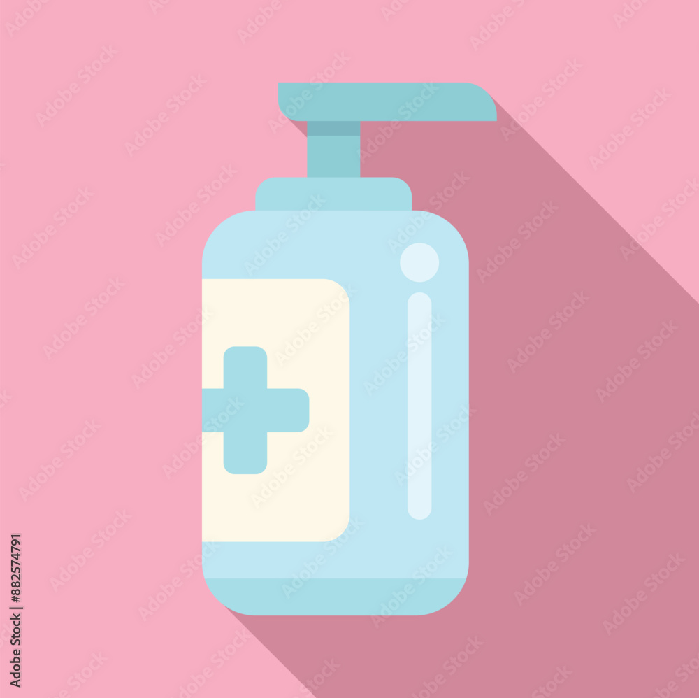 Blue antiseptic bottle dispensing sanitizer for clean hands, promoting ...