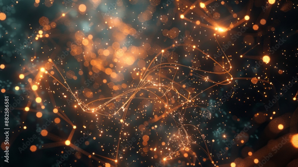Abstract technology background of interwoven wires and glowing ...