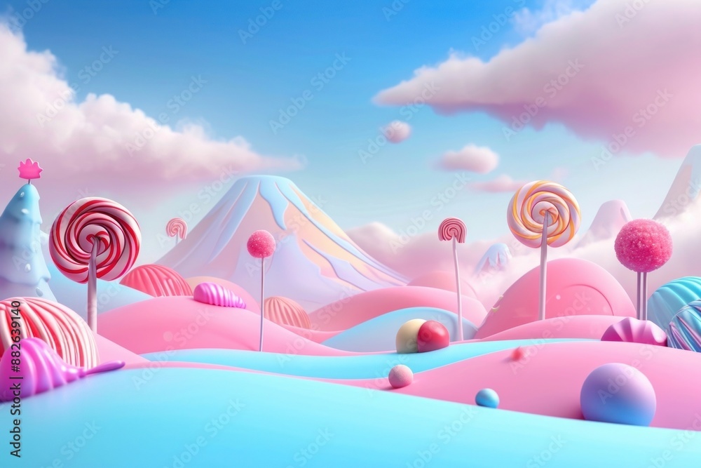 Cute candy land fantasy background backgrounds lollipop cartoon. Stock ...
