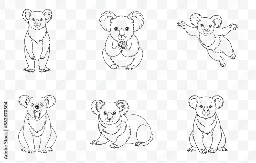 Print Elegant and Artistic Koala Line Art Vector Set for Creative ...