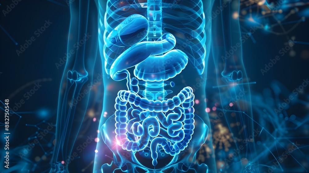 Detailed Anatomical X Ray of Human Digestive System with Labeled ...