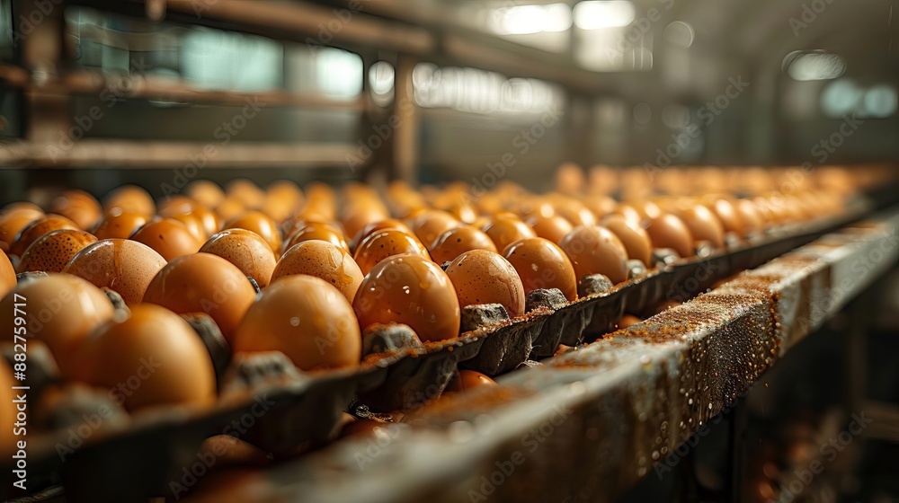 photo realistic egg sorting process, chicken egg factory, sorting eggs ...