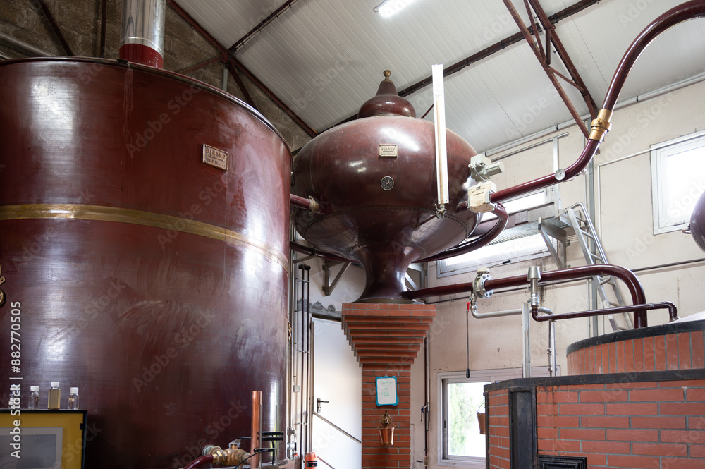 Double distillation process of cognac spirit in Charentias copper ...
