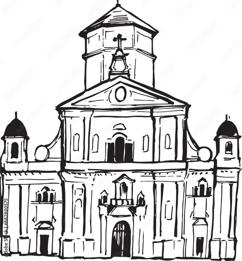 Carpi Cathedral ink illustration. Church for Virgin Mary black and ...