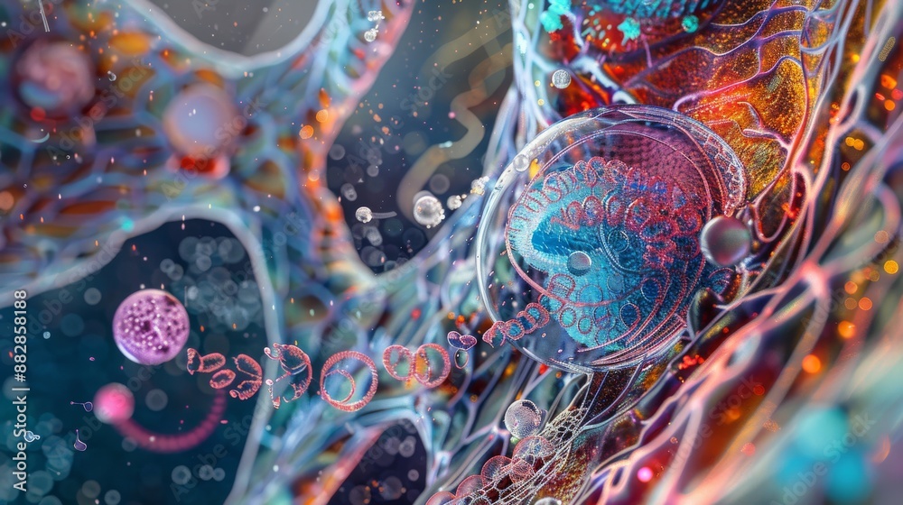 Inside a human cell, showing the complex network of the endoplasmic ...