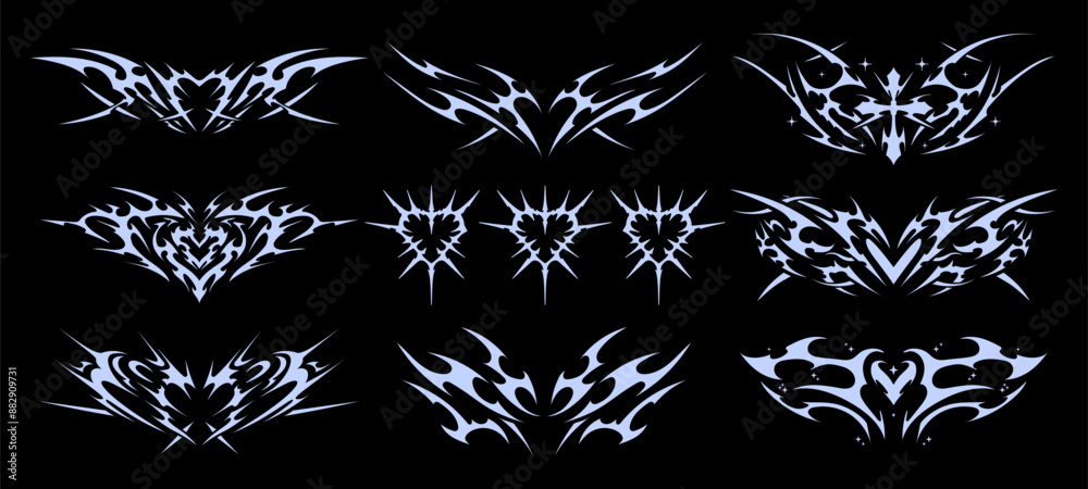 Neo Tribal symmetrical shapes. Cyber sigilism elements, succubus womb ...