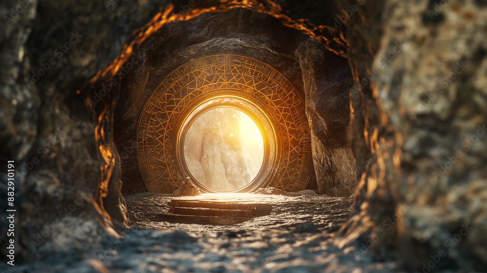 Ancient Temple Stone Arch with Magical Symbols in Mountain Cave, Gate ...