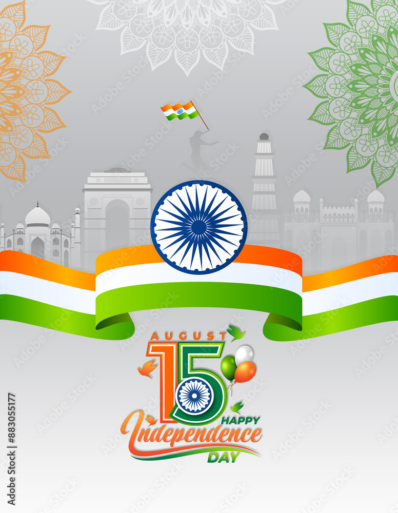 illustration of 15th august independence day of india with tricolor ...