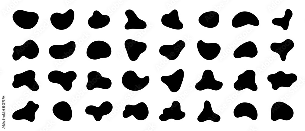 Random blob shapes. Black cube drops. Liquid organic amoeba blob drop in modern style. Basic ...