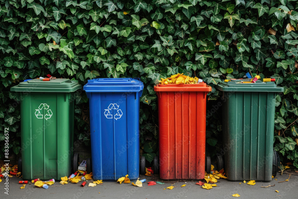 recycle bin container outdoors, sorting garbage, enjoying zero waste ...