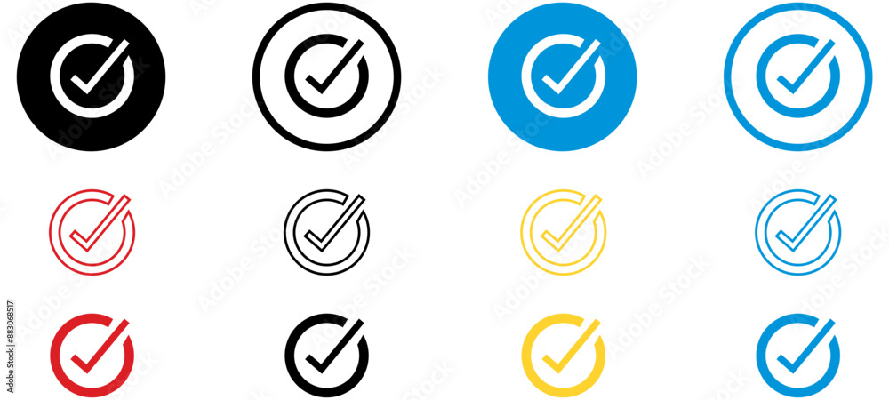 Check box icon with correct, accept checkmark icons green tick box, check list circle frame ...