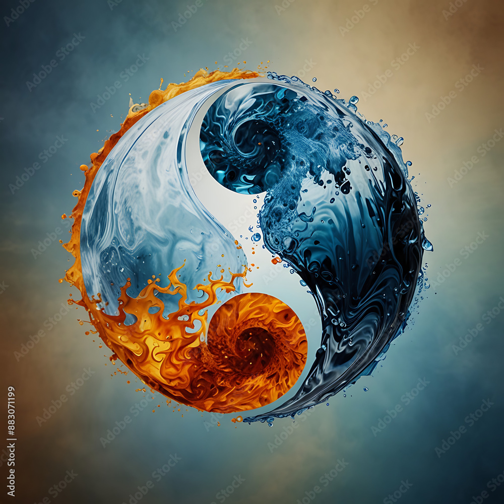 Concept image of Yin yang symbols made from natural elements like water ...