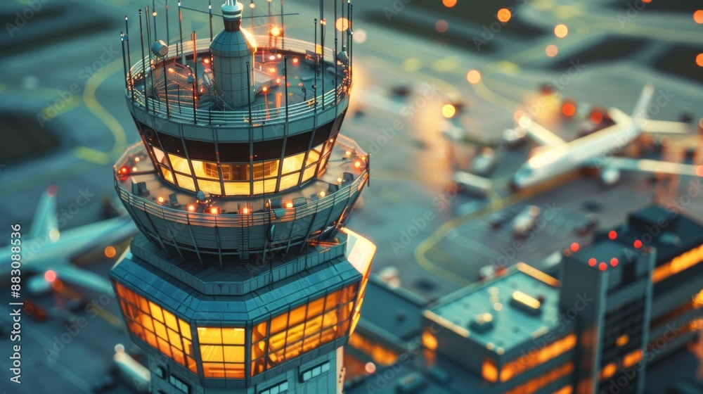 Airport traffic control tower seen in stunning 4K detail. Capturing the ...
