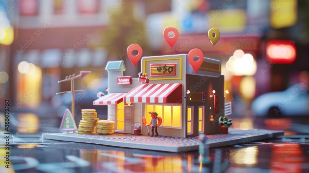 Franchising explained with symbols showing location and money. Stock ...