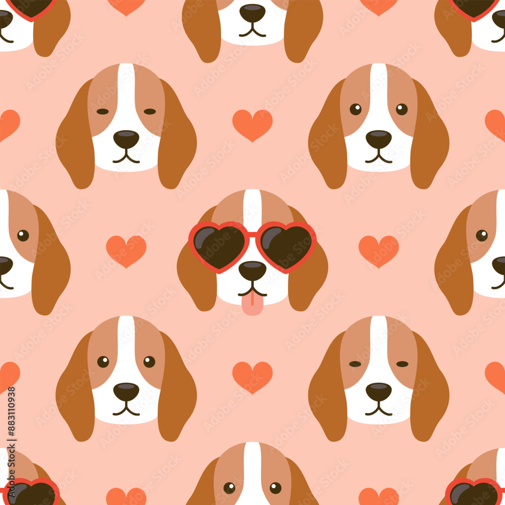 Beagle dogs seamless pattern vector illustration. Cute dog face pattern ...