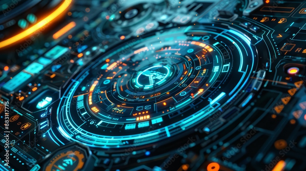 Hightech holographic interface with digital overlays, Scifi, Cool tones ...