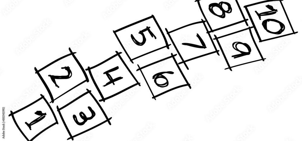 Cartoon Hopscotch Game On A Floor Street Or Asphalt Chalk Drawing