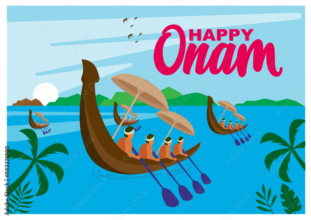 Vallam kali Kerala traditional boat race. vector illustration of onam ...