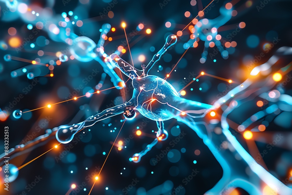 High-resolution depiction of neural network pathways with glowing ...