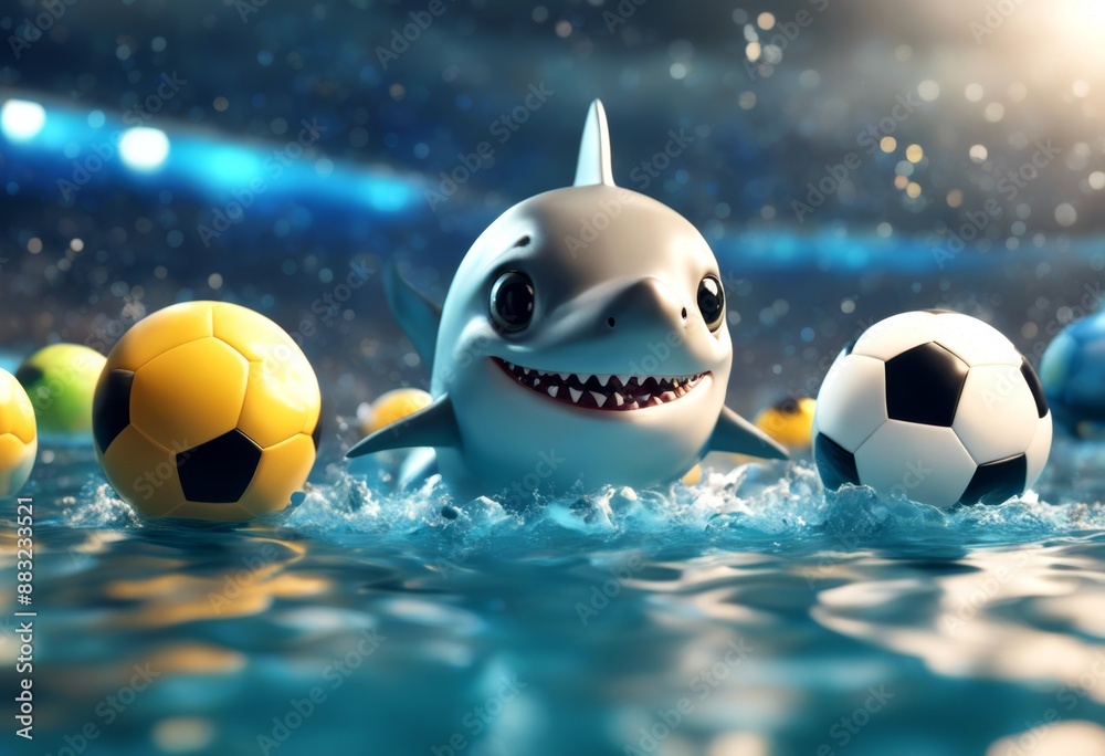 shark soccer balls illustration cartoon 3d cute water animal fish ...
