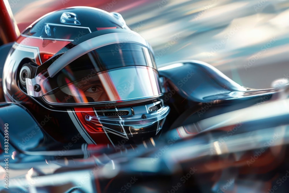 formula 1 driver in cockpit intense focus visible through helmet visor ...