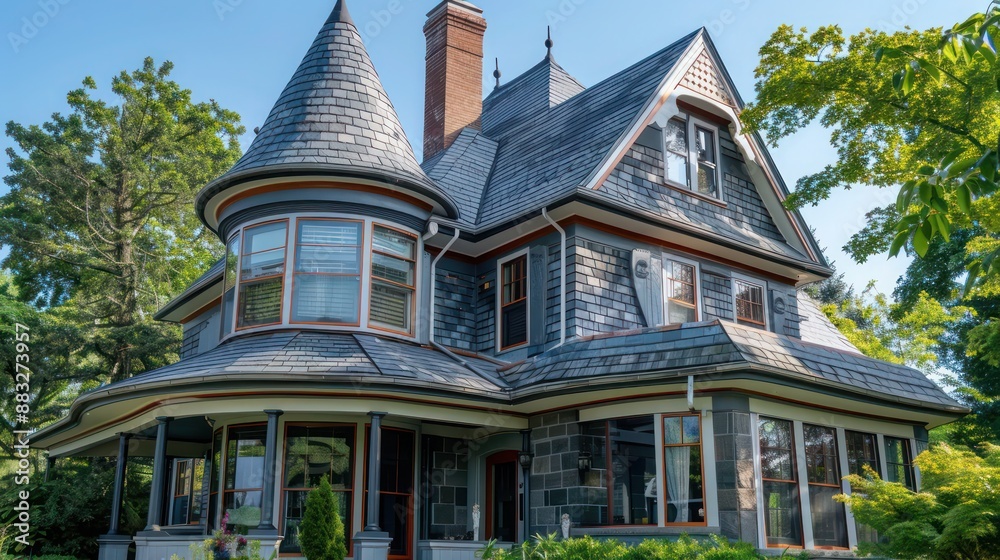 Suburban Victorian home with a beautifully aged slate roof, each tile ...