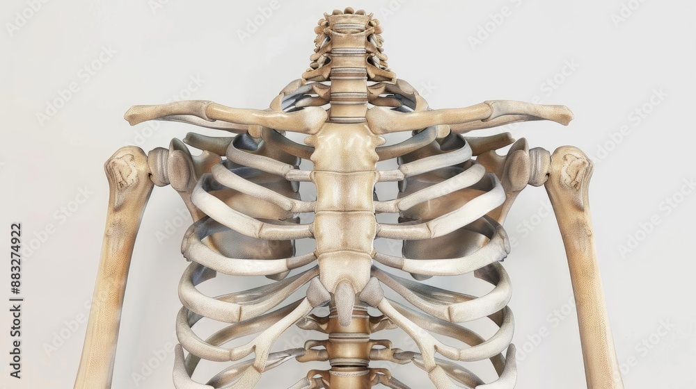 Realistic 3D model of human rib cage anatomy, isolated on white ...