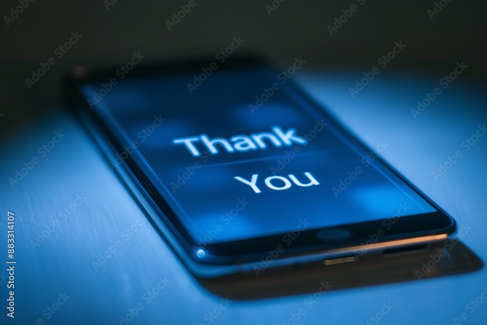 Smartphone screen displaying "Thank You" message in dark setting ...