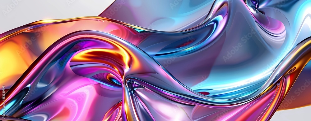 Iridescent Colorful Abstract 3D Render Digital Art of Glass with Fluid ...