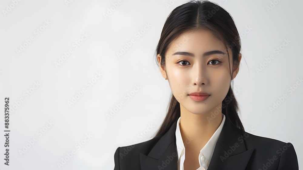 Asian woman with straight hair, office suit, Korean makeup, clean pose ...