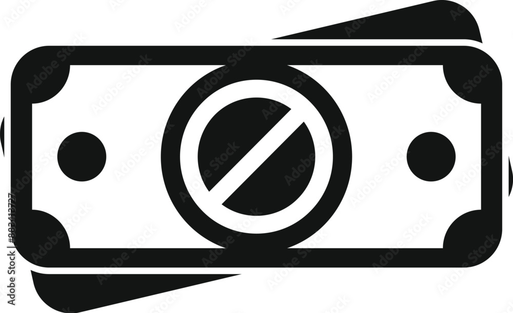 Simple black icon depicting a banknote with a stop sign, representing ...