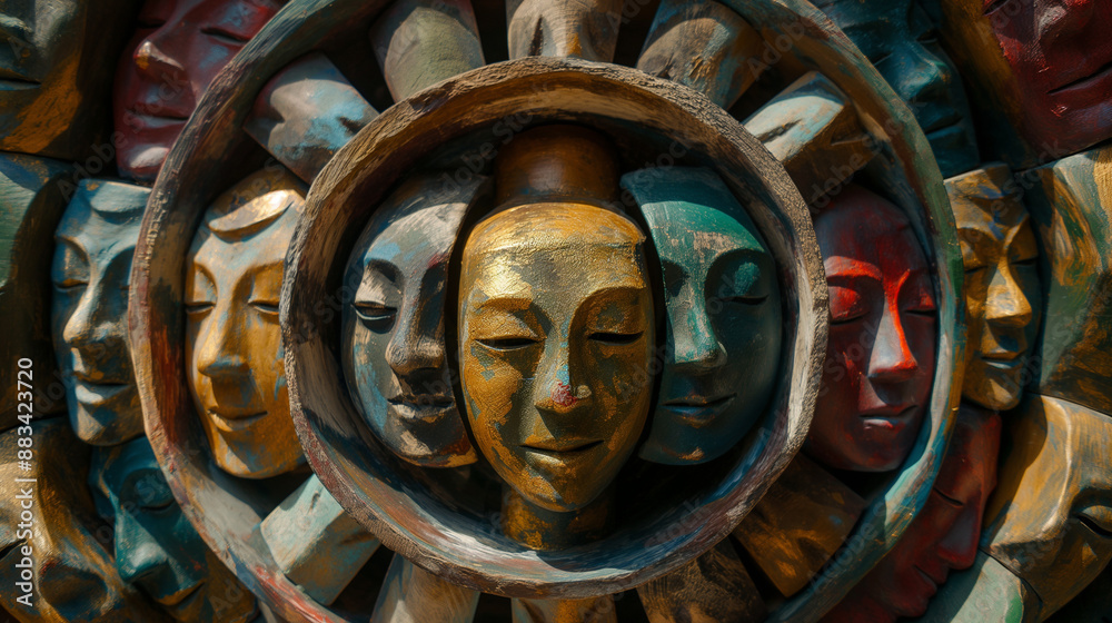 Faces depicting different emotions and stages of life within the Wheel ...