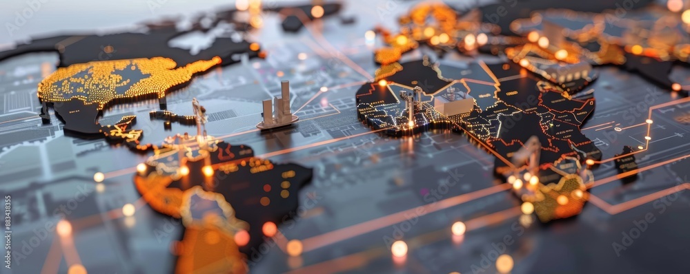 Global supply chain map with key production hubs and output routes ...