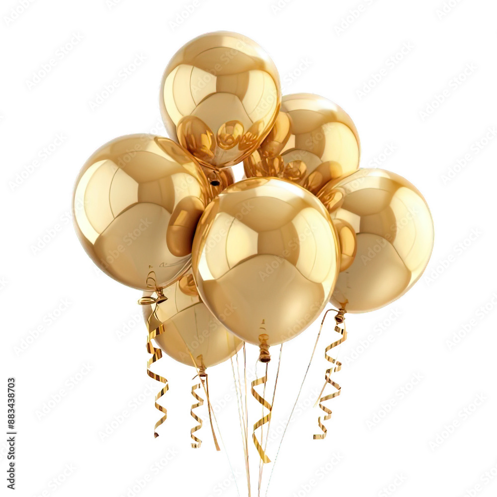 Balloon gold ballon birthday golden 3D background confetti party white ...
