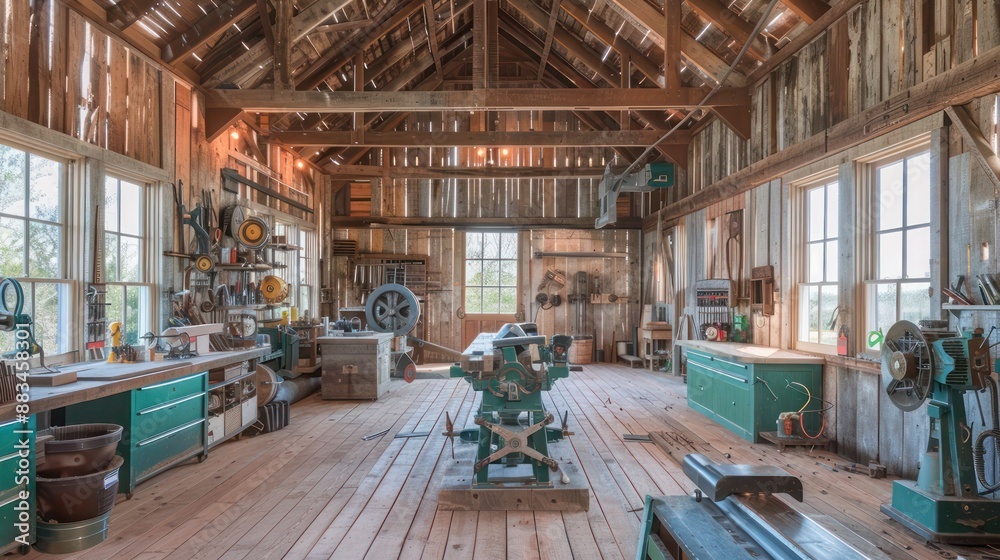 Ranch-style home with a large barn converted into a workshop for ...