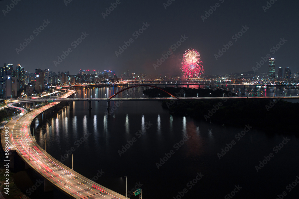 Mapo-gu, Seoul, South Korea - September 30, 2017: High angle and night ...