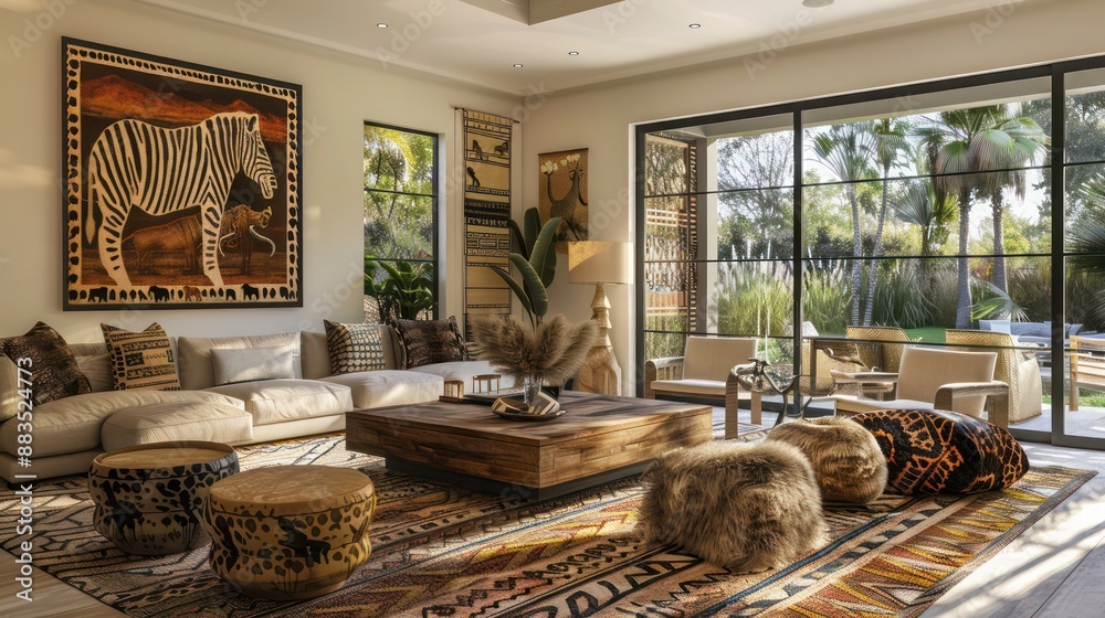 suburban farmhouse with a contemporary African safari theme, including ...