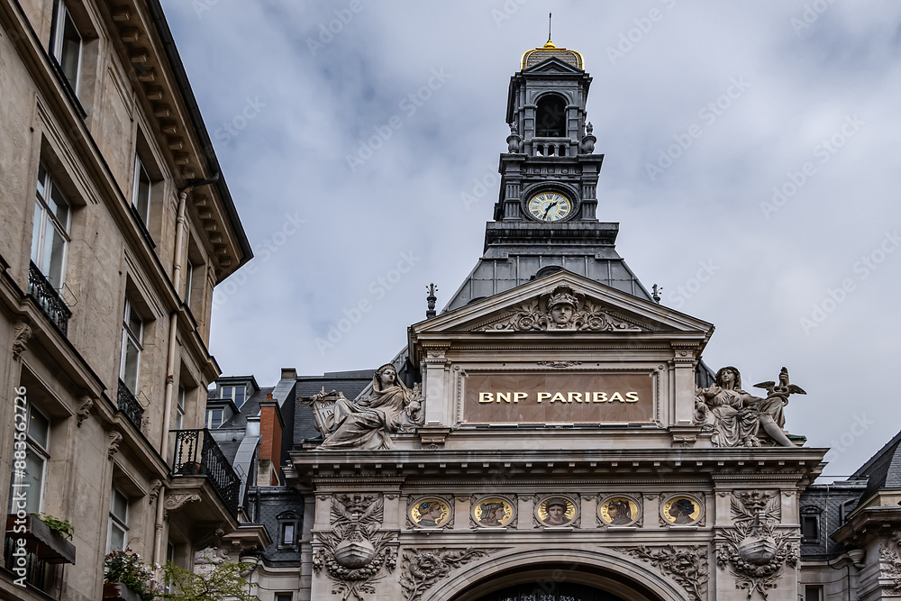 Fragments of the BNP Paribas (BNPP) building on 14 rue Bergere (1881 ...