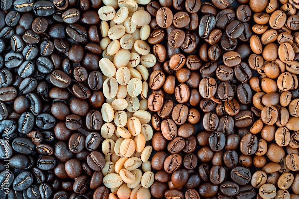 Coffee beans separated by quality types. Different types of coffee ...