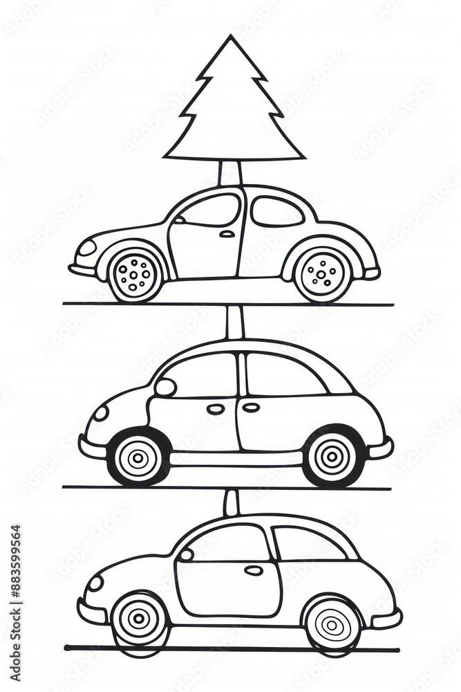 Car Coloring Page for Kids Line Art Vector Blank Printable Design for ...