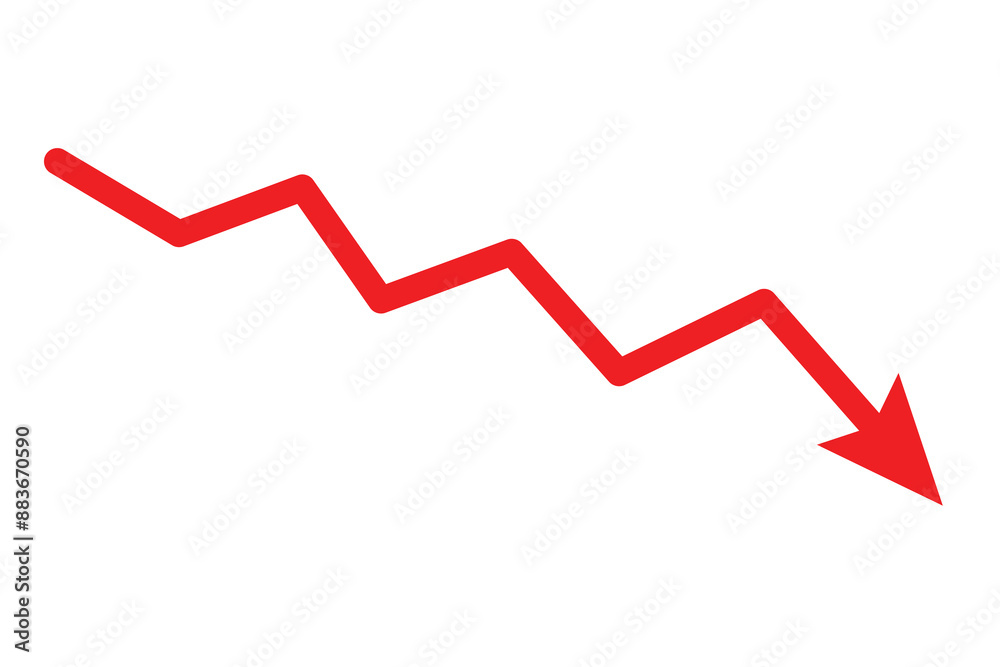 red arrow business graph going down represent loss. red arrow graph chart downtrend symbol. red ...