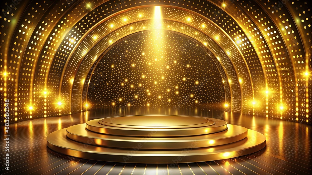 Golden Podium with Spotlight, 3D Render, Stage Design, Award Ceremony ...