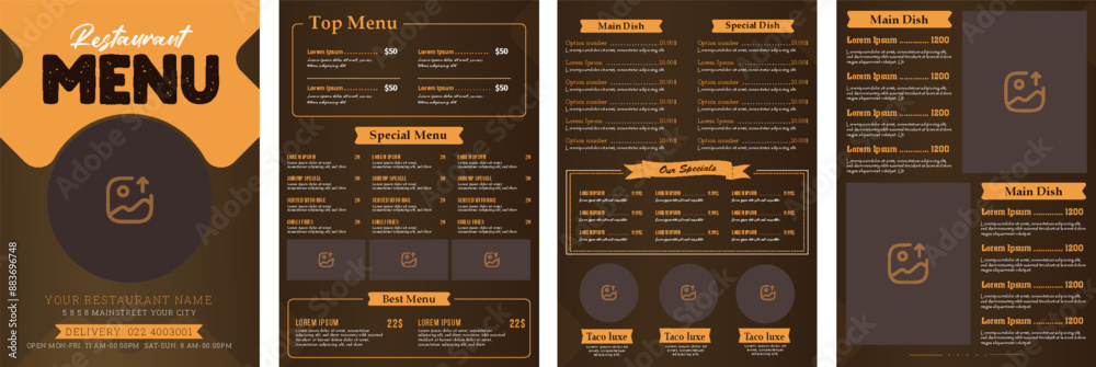 Restaurant menu design. Vector brochure template for cafe, coffee house ...