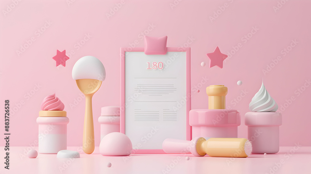 Lab Spatulas with Certificate and ISO Badge on Dreamy Background 3D ...