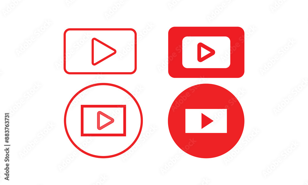 Simple Play Button in red. video play icon set. play button vector ...